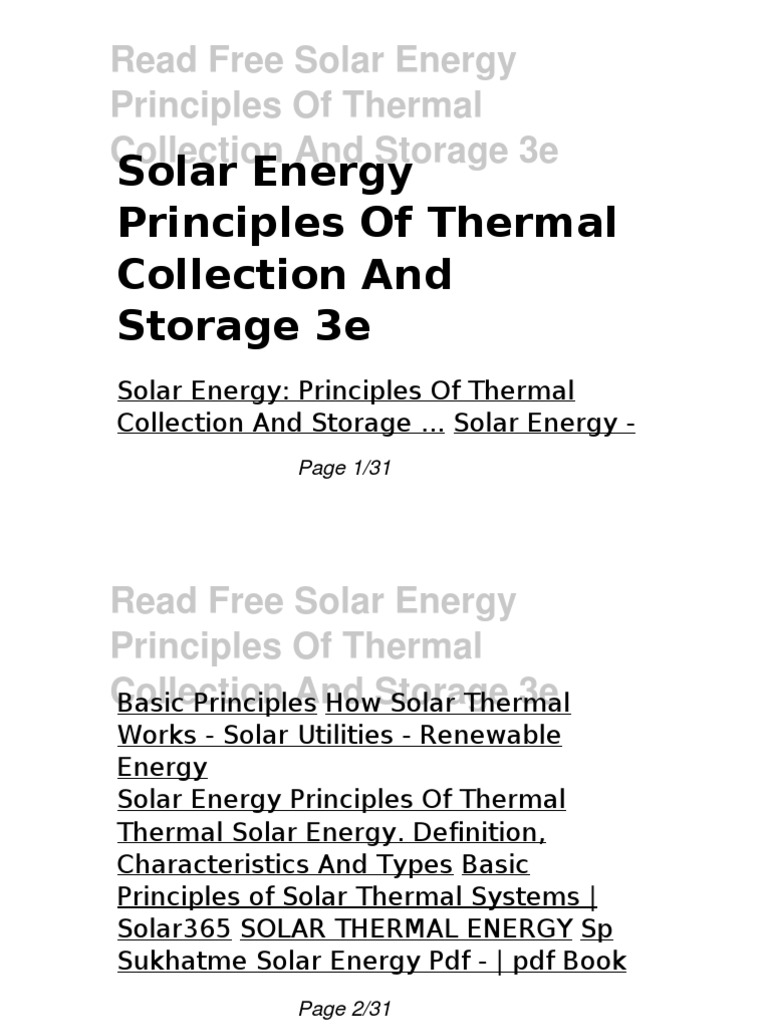 Solar Energy Principles of Thermal Collection and Storage 3e | PDF