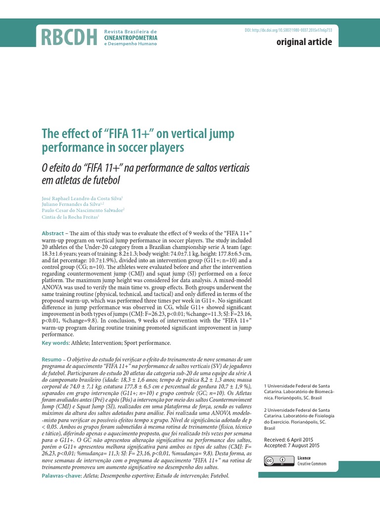 "FIFA 11+" On Vertical Jump Performance in Soccer Players | PDF ...