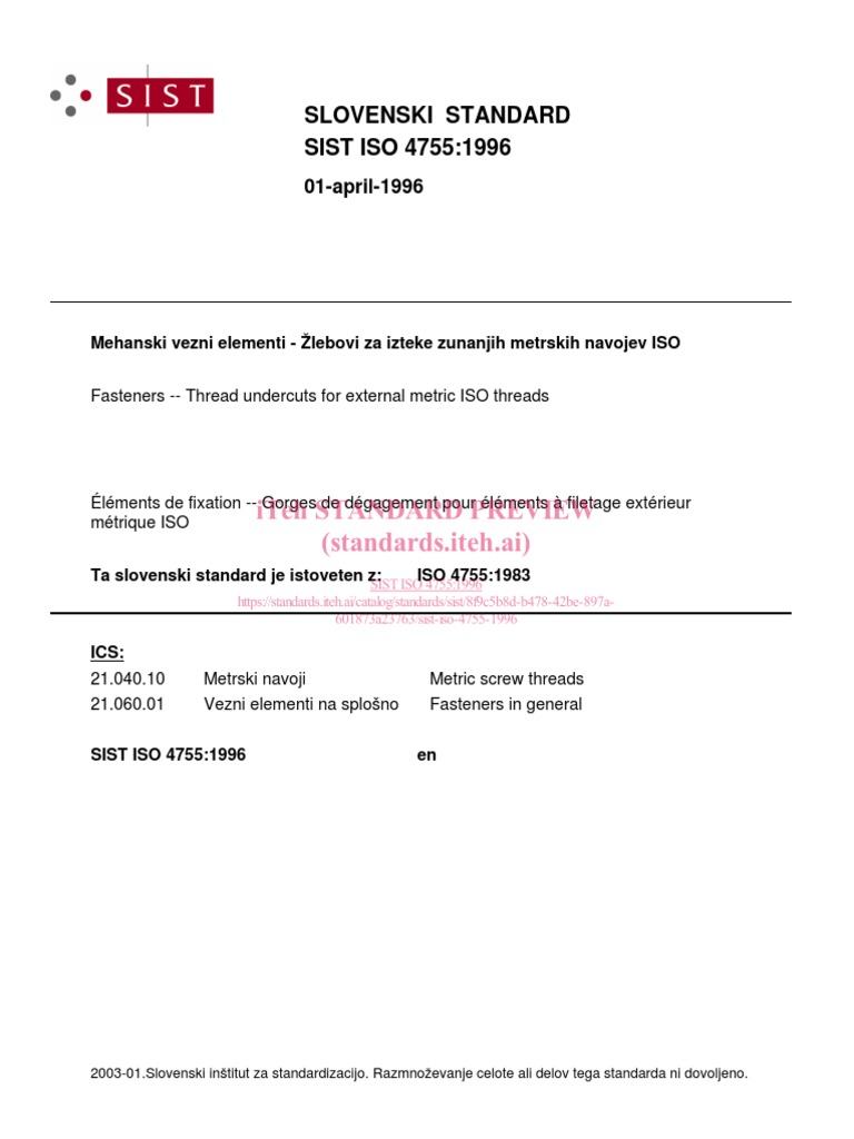 Sist Iso 4755 1996 | PDF | Screw | International Organization For Standardization