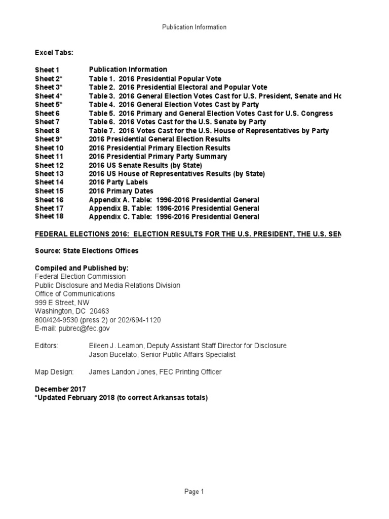 Federal Elections 2016 | PDF | United States House Of Representatives ...