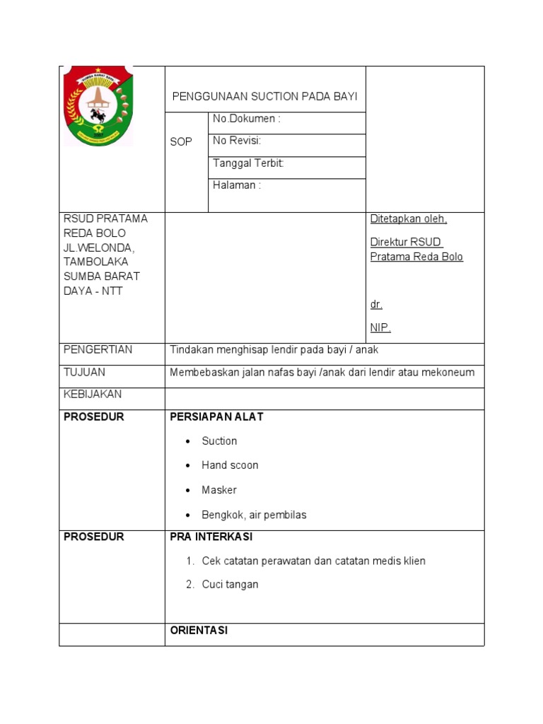 Prosedur Suction Bayi di RSUD | PDF | Kesehatan Holistik