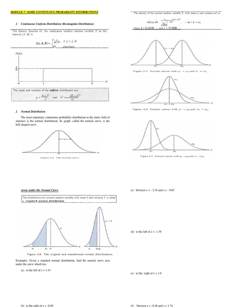 Module 7 - Continuous Probability Distributions and Areas Under Normal ...