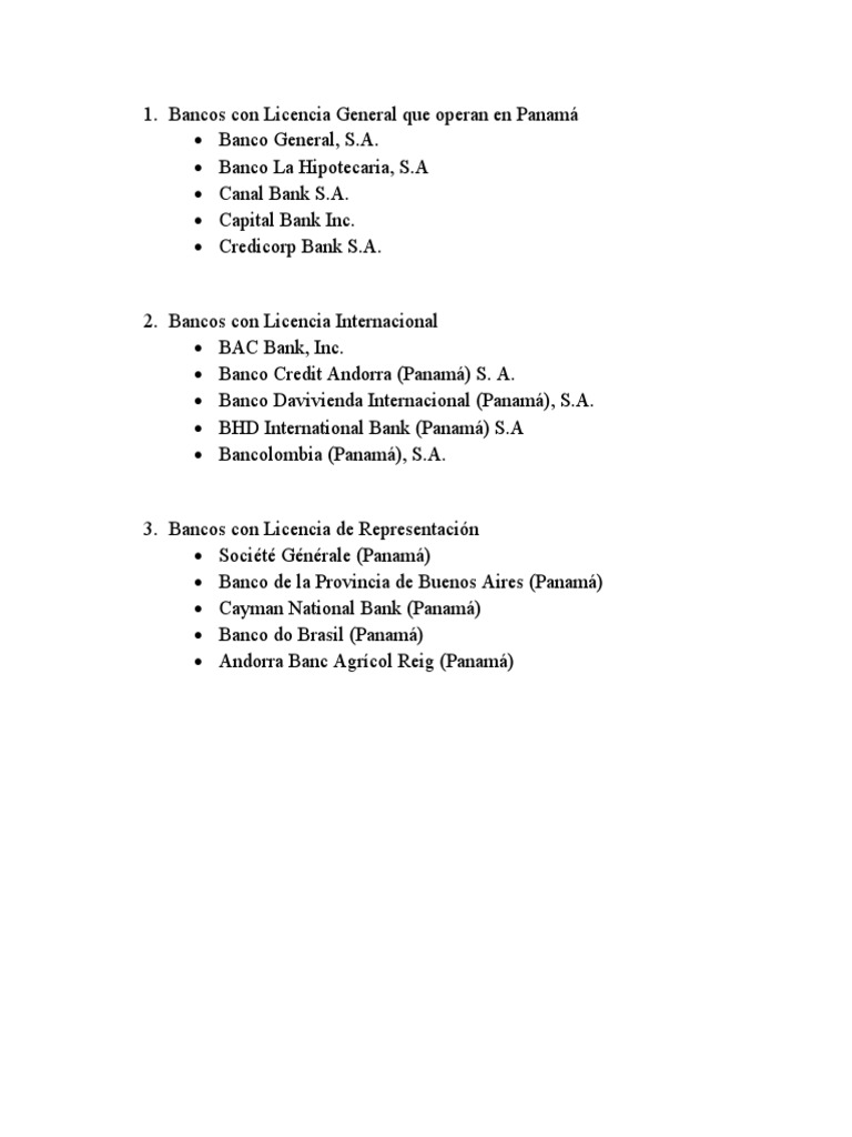 Bancos y Licencias en Panamá | PDF