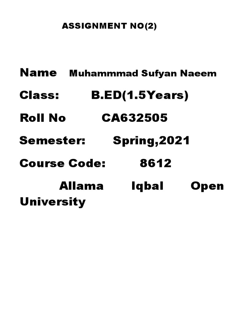 Assignment No 2 8612 1 1 Pdf Teachers Teacher Education
