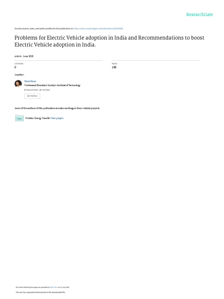 Problems For Electric Vehicle Adoption in India and Recommendations To ...