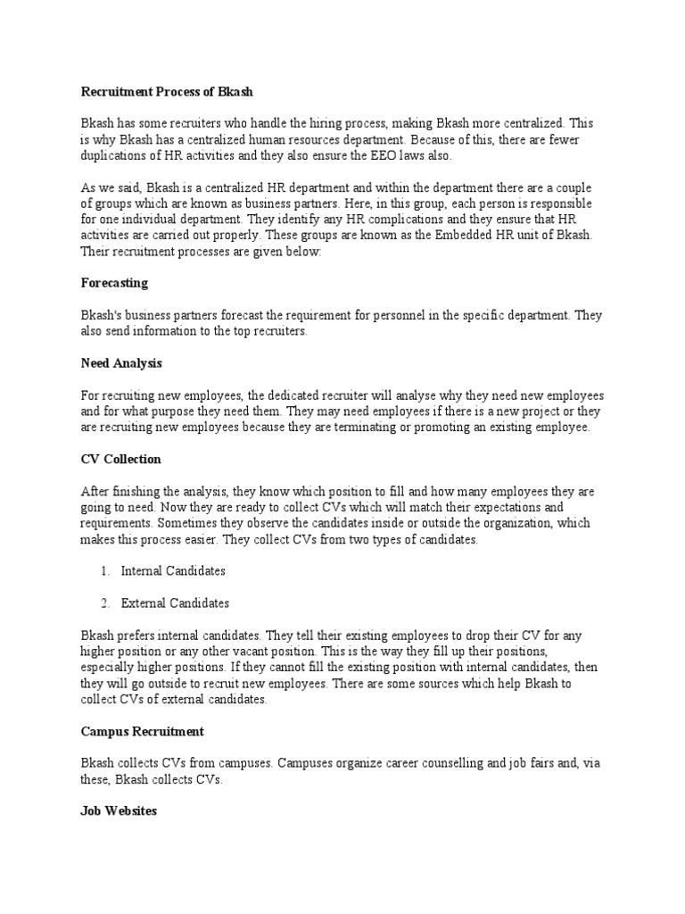 Bkash Recruitment Process Overview | PDF | Recruitment | Business
