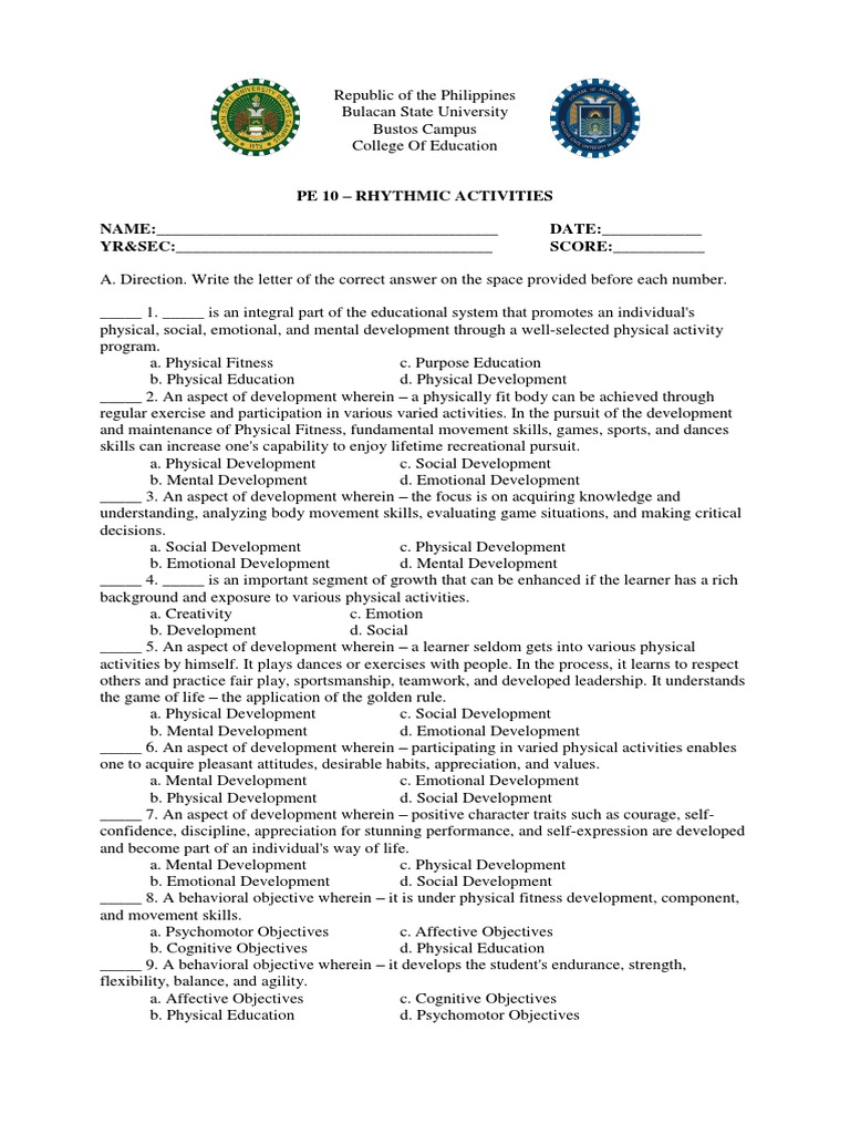 PE 10 - RHYTHMIC ACTIVITIES - Midterm Exam | PDF | Dances | Physical ...