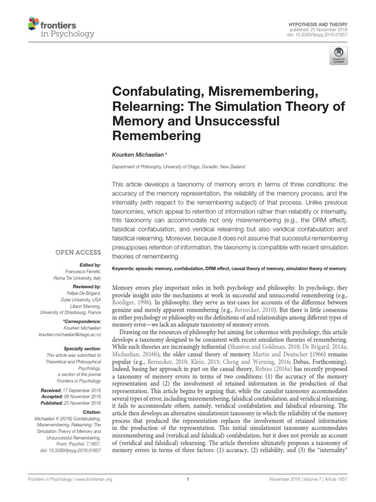 Confabulation and Misremembering | PDF | Memory | Causality