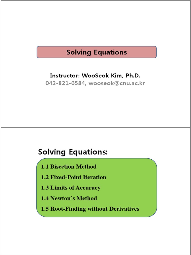 Solving Equations 1 1 Bisection Method 1 Pdf Accuracy And Precision