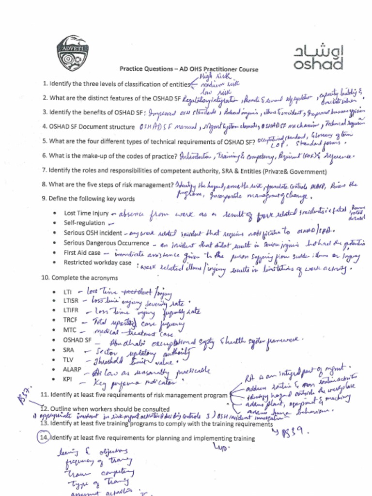 OSHAD Questionnaires | PDF