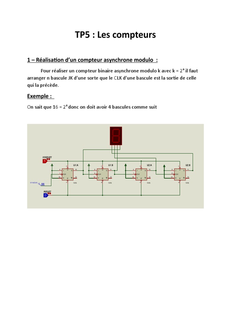 TP5: Les Compteurs: 1 - Réalisation D'un Compteur Asynchrone Modulo | PDF | Traitement du signal ...