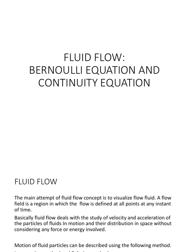 Fluid Flow: Bernoulli Equation and Continuity Equation | PDF | Fluid ...