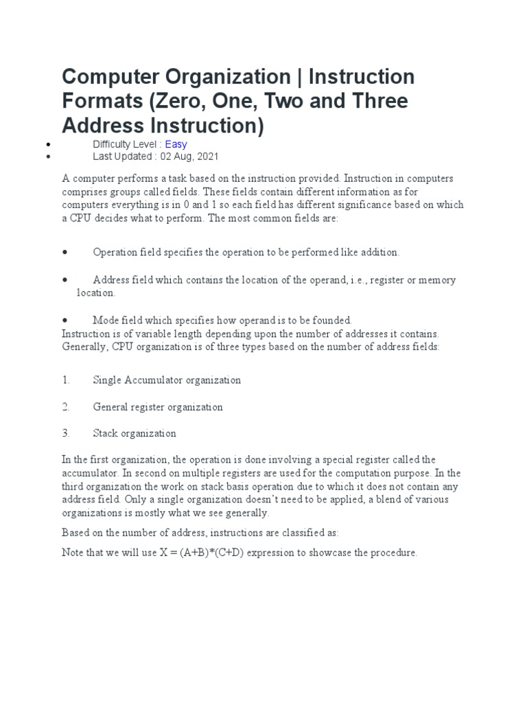 Computer Organization Instruction Formats | PDF | Electronic Design ...