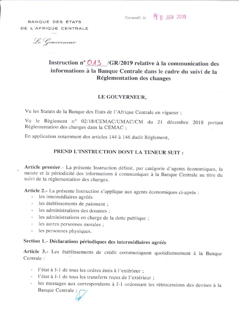 Instruction N° 013 GR 2019 1 | PDF