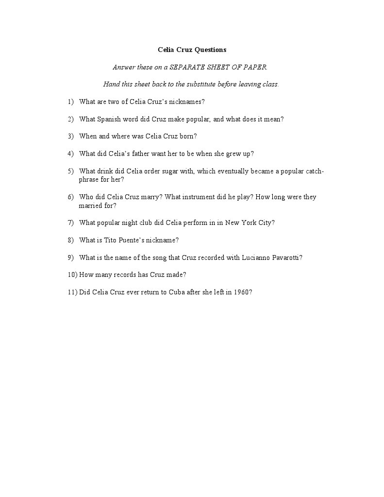 Celia Cruz Questions | PDF
