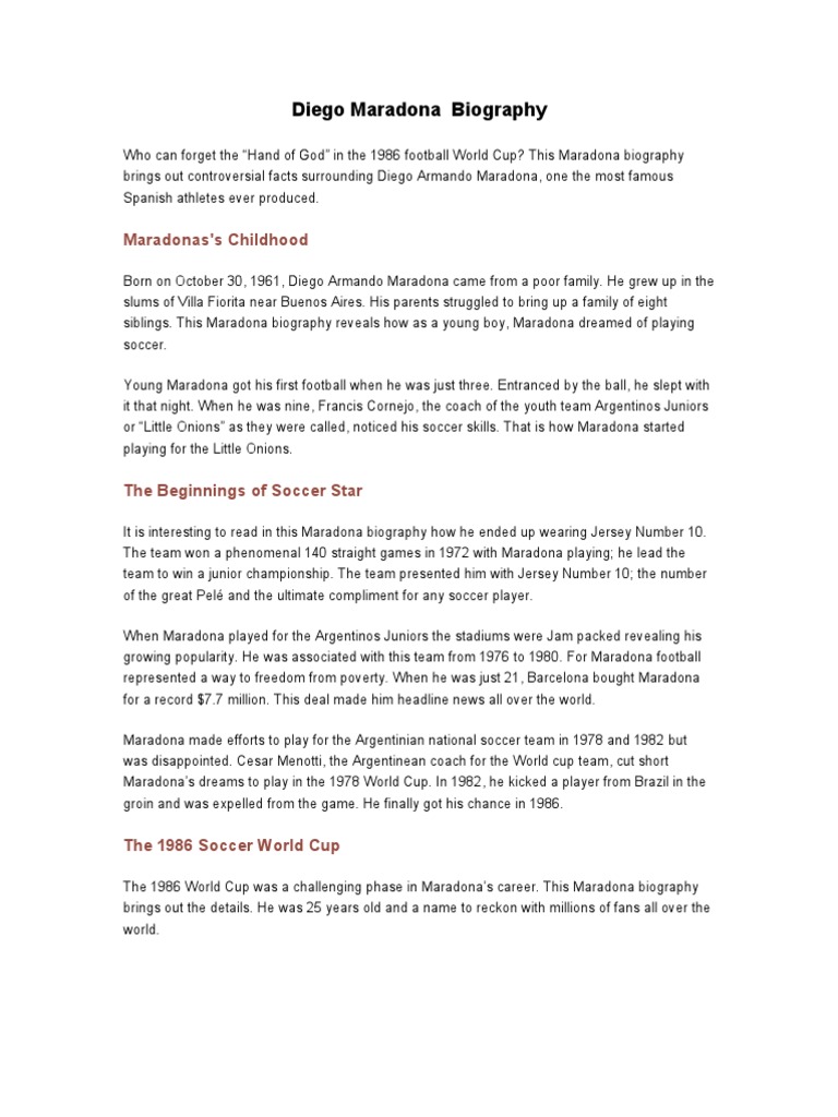 Diego Maradona Biography | PDF | Diego Maradona | Fifa Competitions