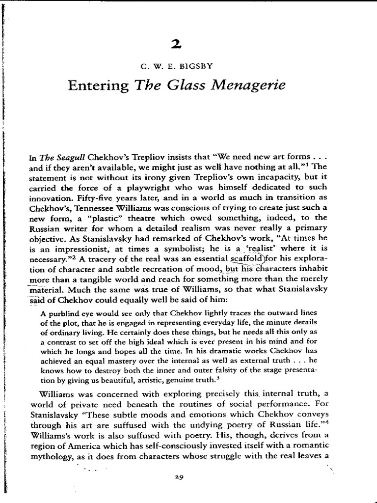 Entering The Glass Menagerie Analysis | PDF | Anton Chekhov | Narrative