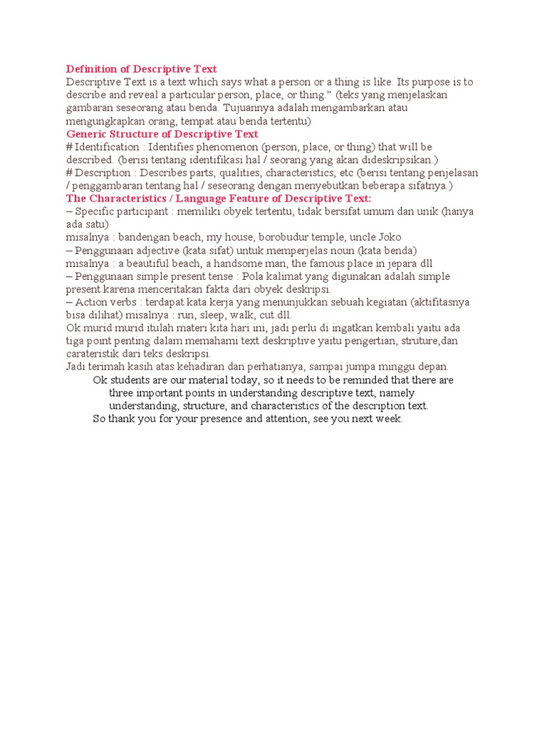 Definition of Descriptive Text | PDF