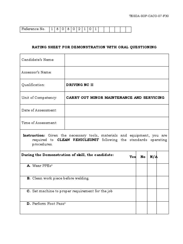 Rating Sheet For Demonstration With Oral Questioning | PDF | Welding ...