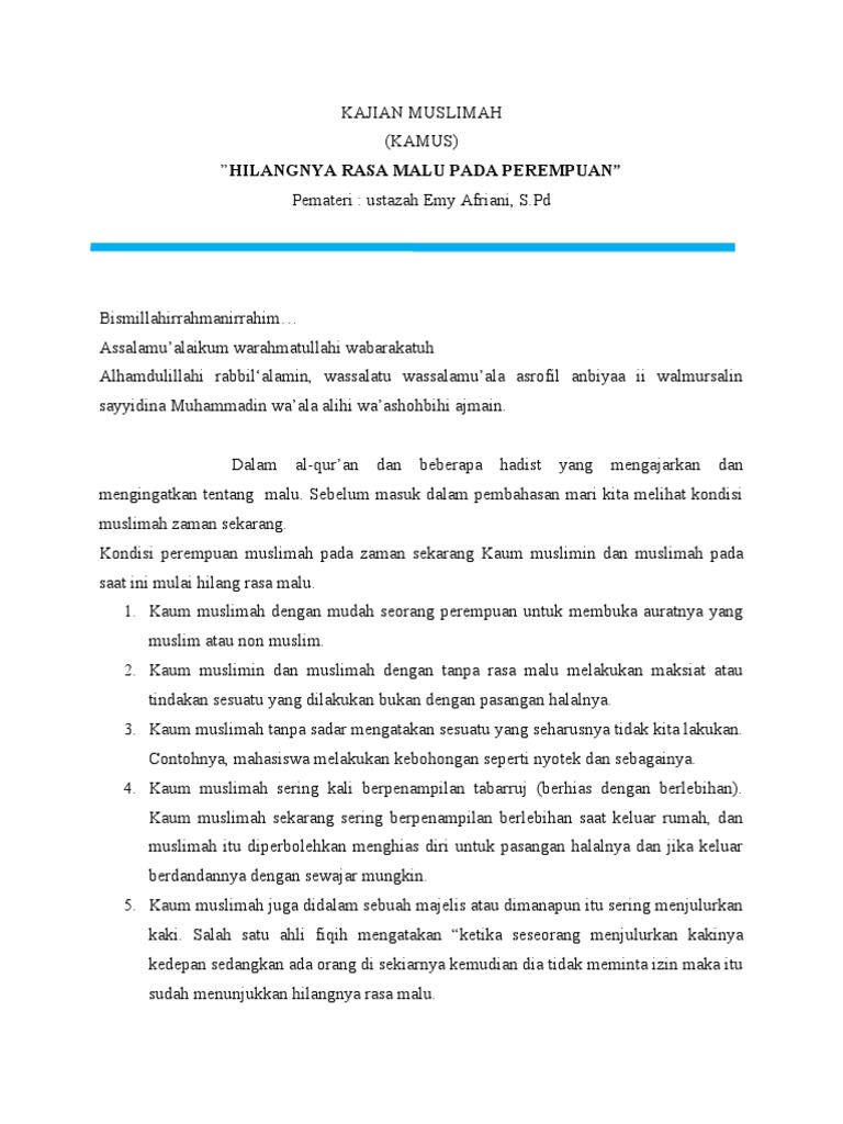 Hilangnya Rasa Malu Pada Perempuan | PDF