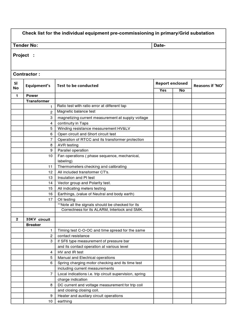 Transformer Pre-Commissioning Checklist | PDF | Transformer | Relay
