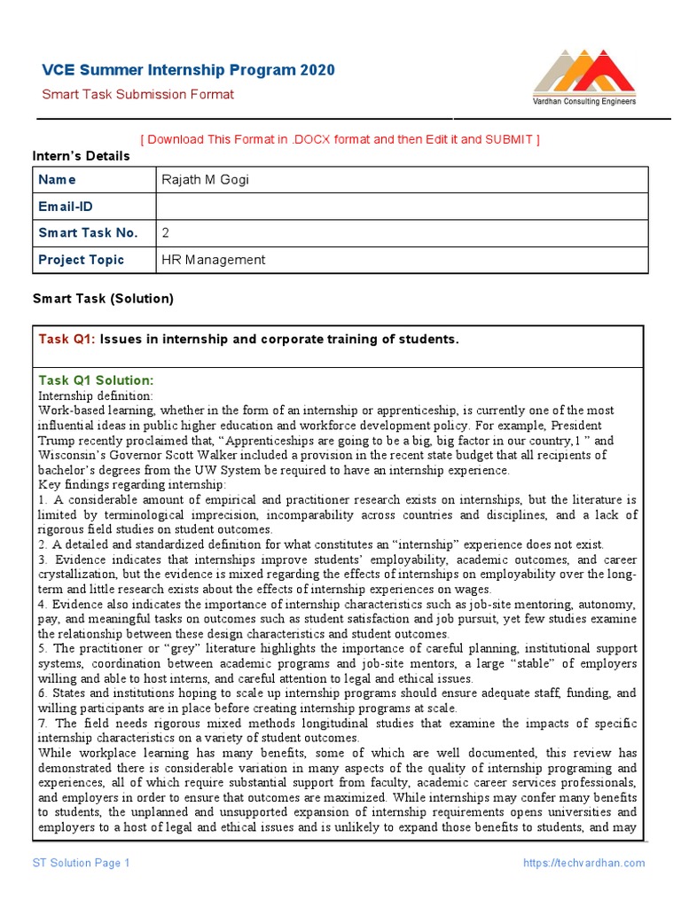 Smart Task Submission Format | PDF | Internship | Job Hunting