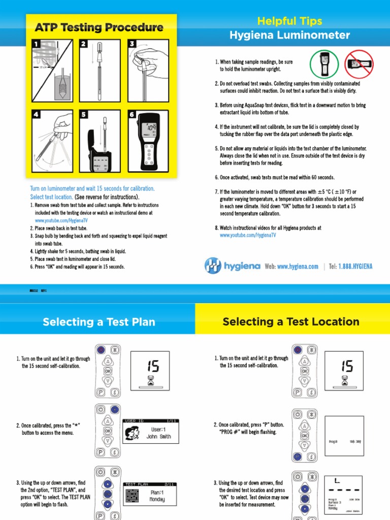 ATP Testi NG Procedure: Hel Pful Ti Ps Hygi Ena Lumi Nometer | PDF