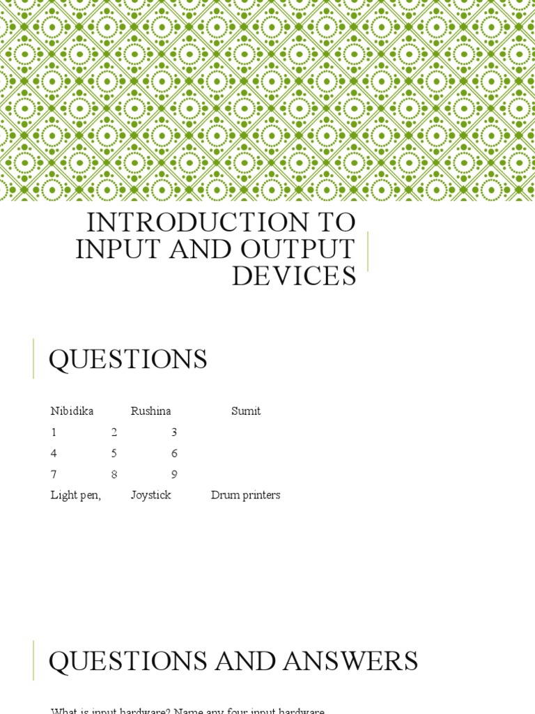 Introduction to Input and Output Devices | PDF | Games & Activities ...