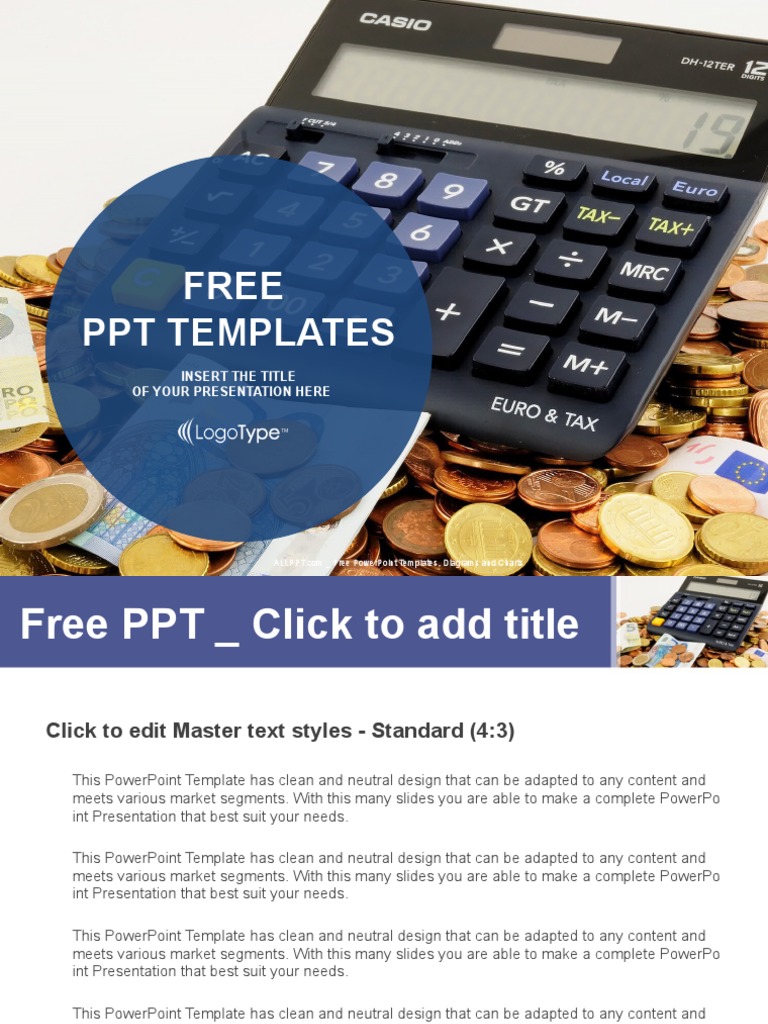 Calculator and Euro Banknotes PowerPoint Templates Standard | PDF