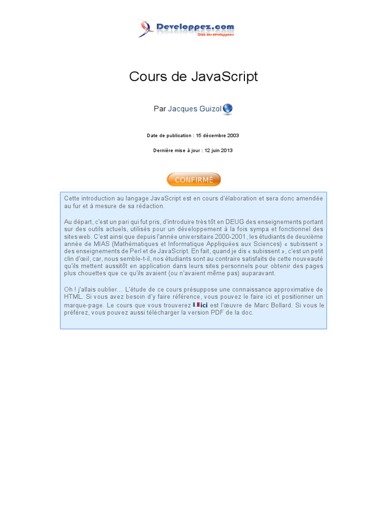 Cours Javascript | PDF | JavaScript | Variable (informatique)