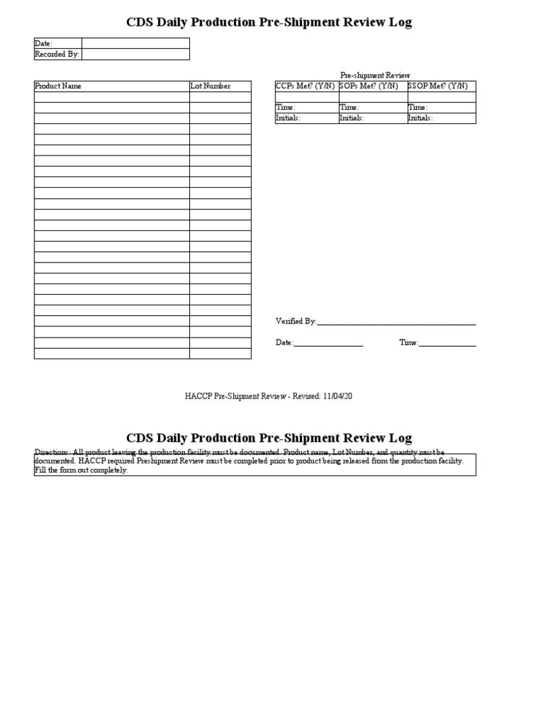 FM006-01 Pre-Shipment Review Log - 2021 | PDF
