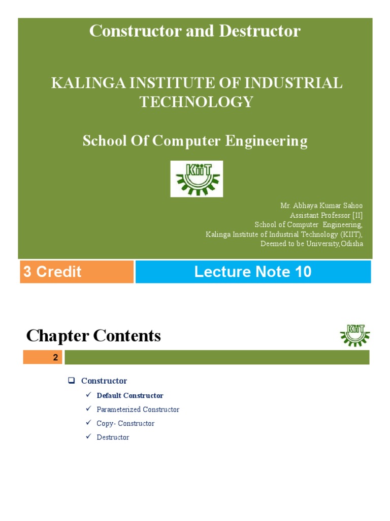 Constructor and Destructor: Kalinga Institute of Industrial Technology ...