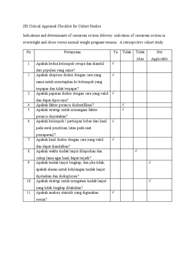 JBI Critical Appraisal Checklist For Cohort Studies | PDF
