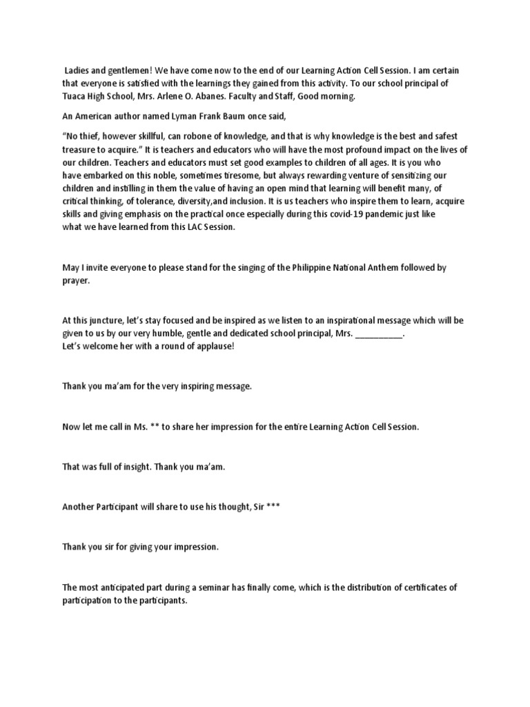 Script Emcee Lac Session | PDF