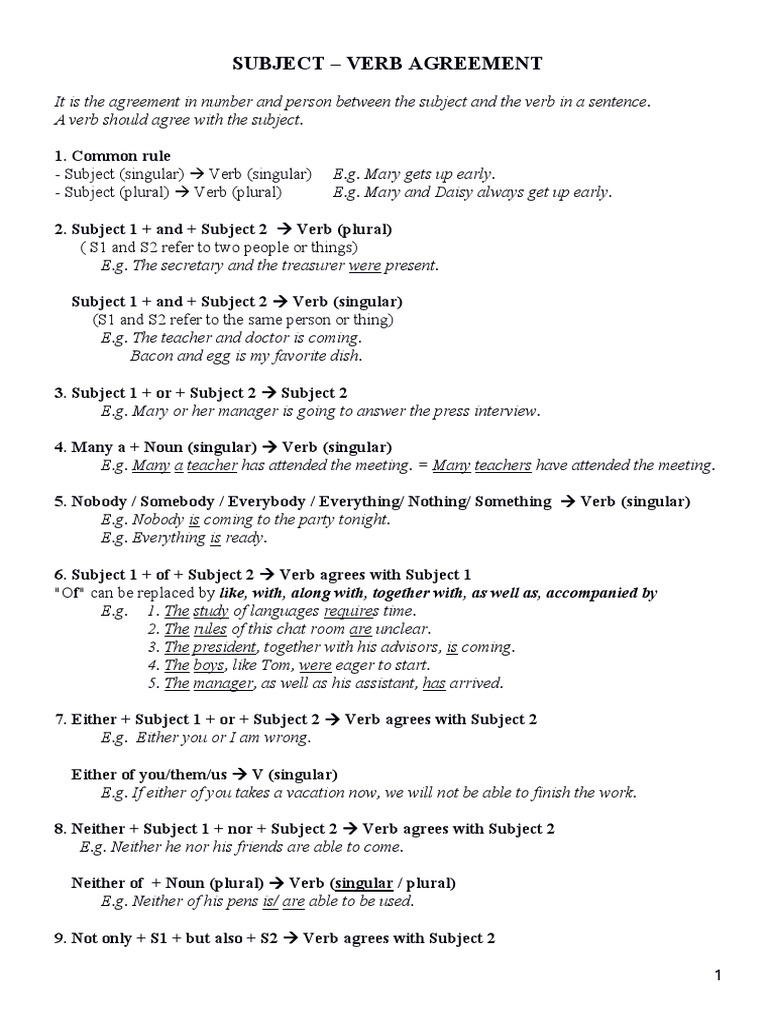 Subject Verb Agreement | PDF | Subject (Grammar) | Grammatical Number