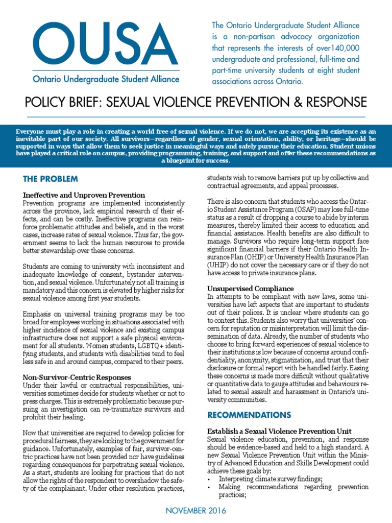 Policy Brief: Sexual Violence Prevention & Response: The Problem ...