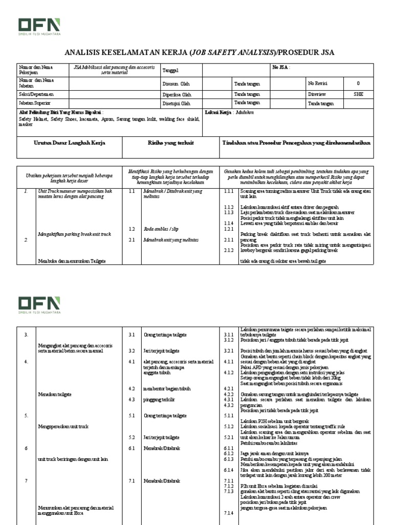 JSA Mobilisasi | PDF