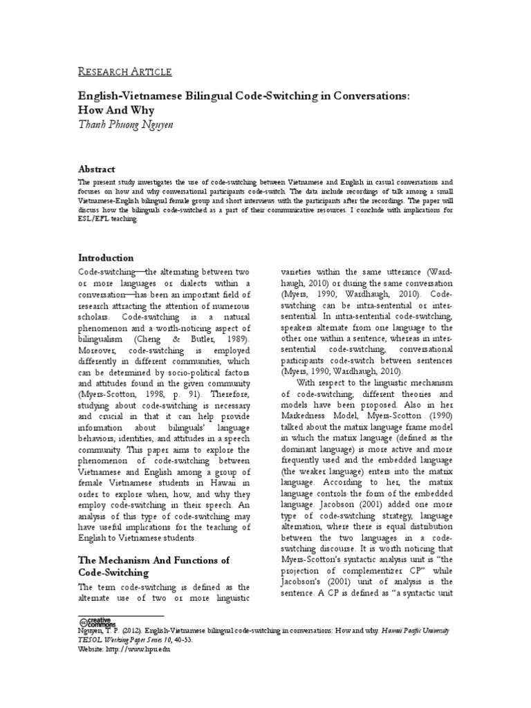 English-Vietnamese Bilingual Code-Switching in Conversations: How and Why | PDF ...