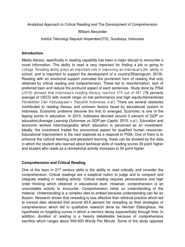 Analytical Approach To Critical Reading and The Development of ...