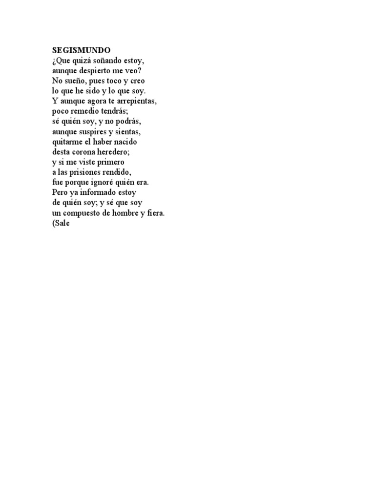 Monologo Segismundo La Vida Es Sueño | PDF