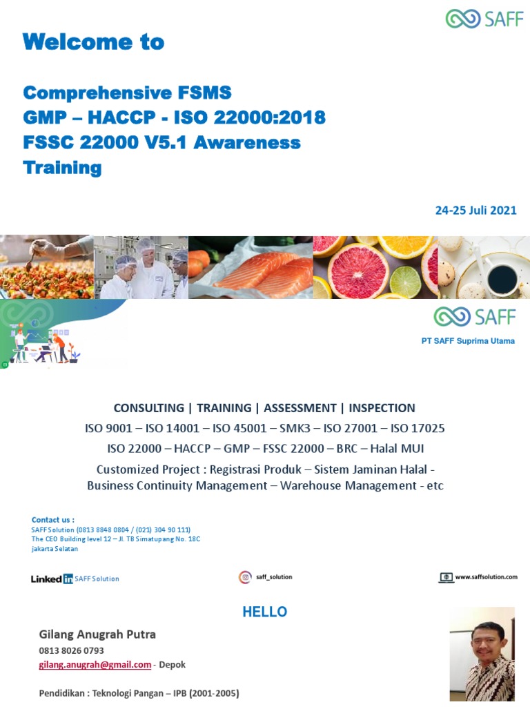 FSMS Training Overview at SAFF | PDF | Production And Manufacturing | International Organization ...