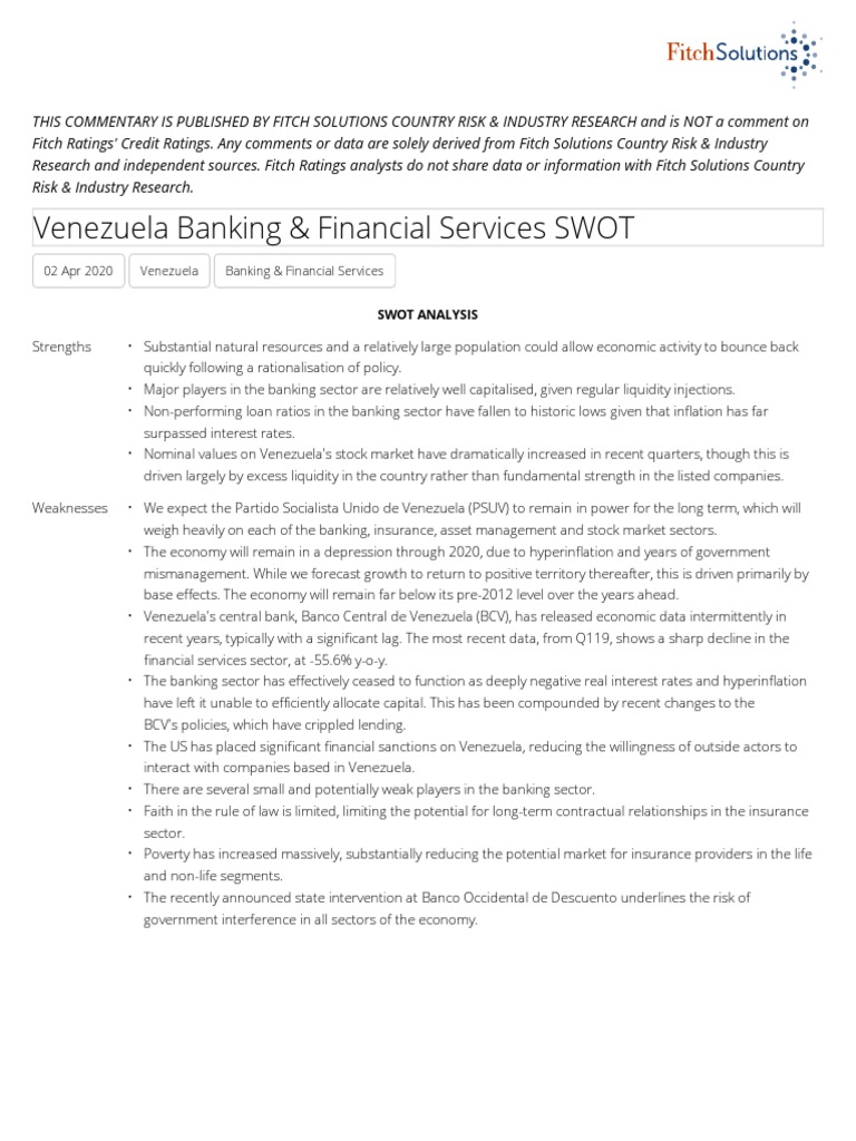 Fitch Venezuela Banking & Financial Services SWOT - 02 Apr 2020 | PDF ...