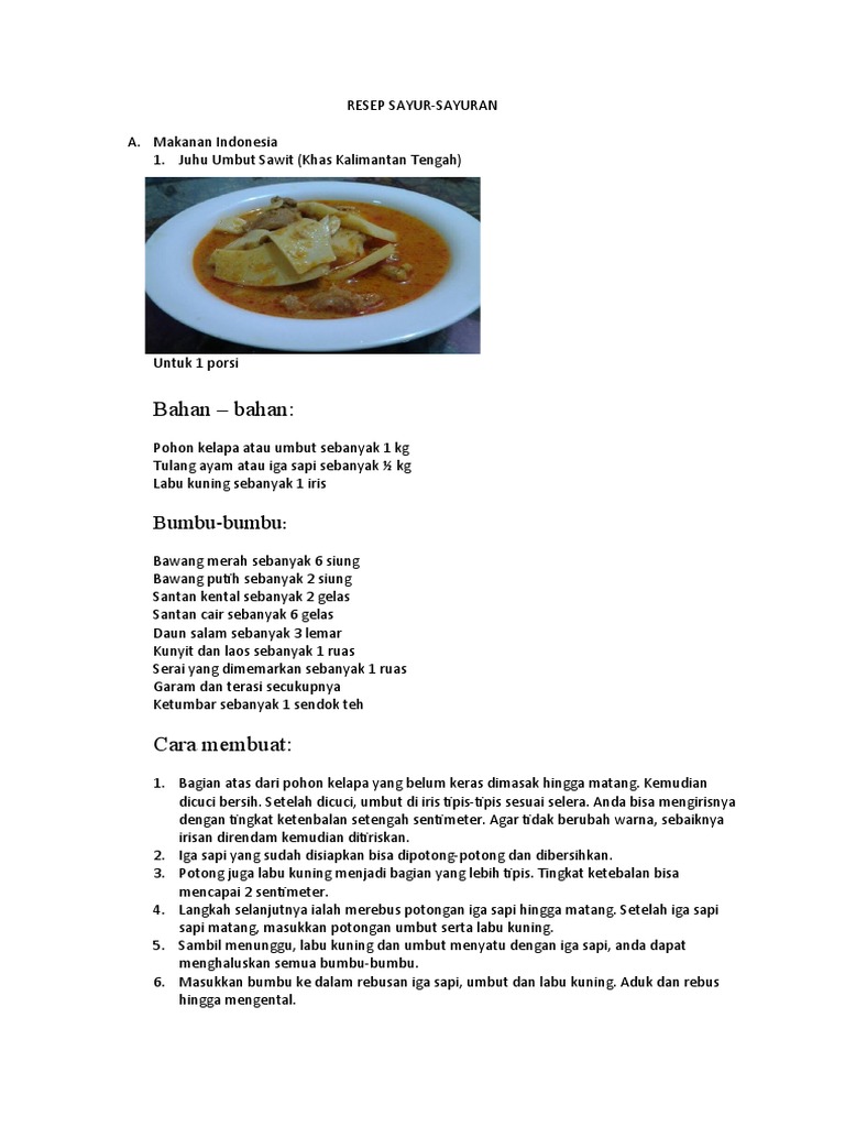 Resep Sayur Khas Kalimantan Tengah | PDF
