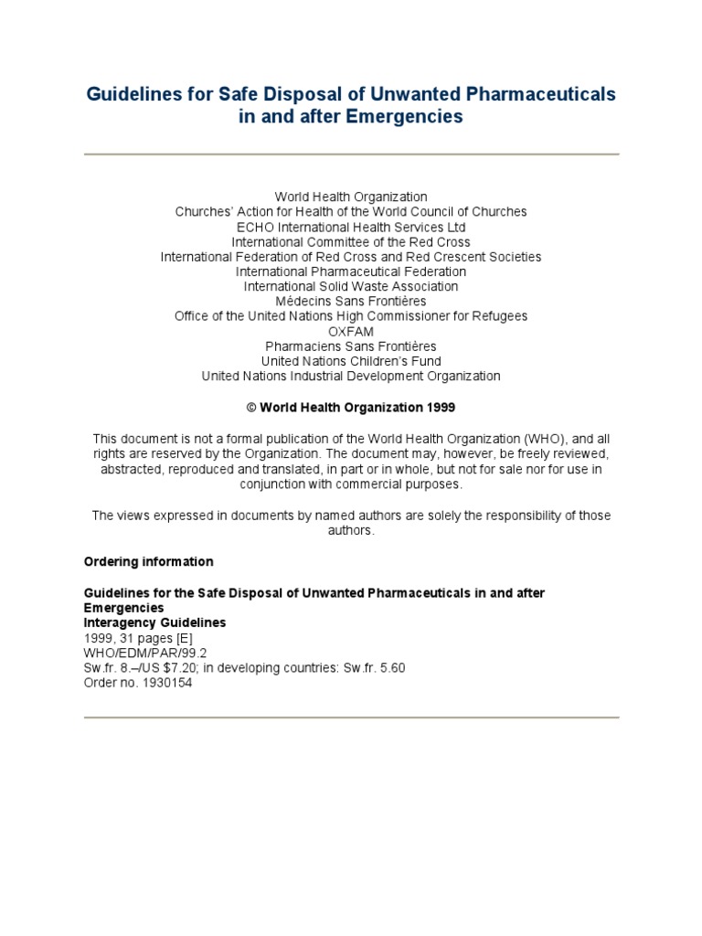 Safe Disposal of Pharmaceuticals Guidelines | PDF | Incineration ...