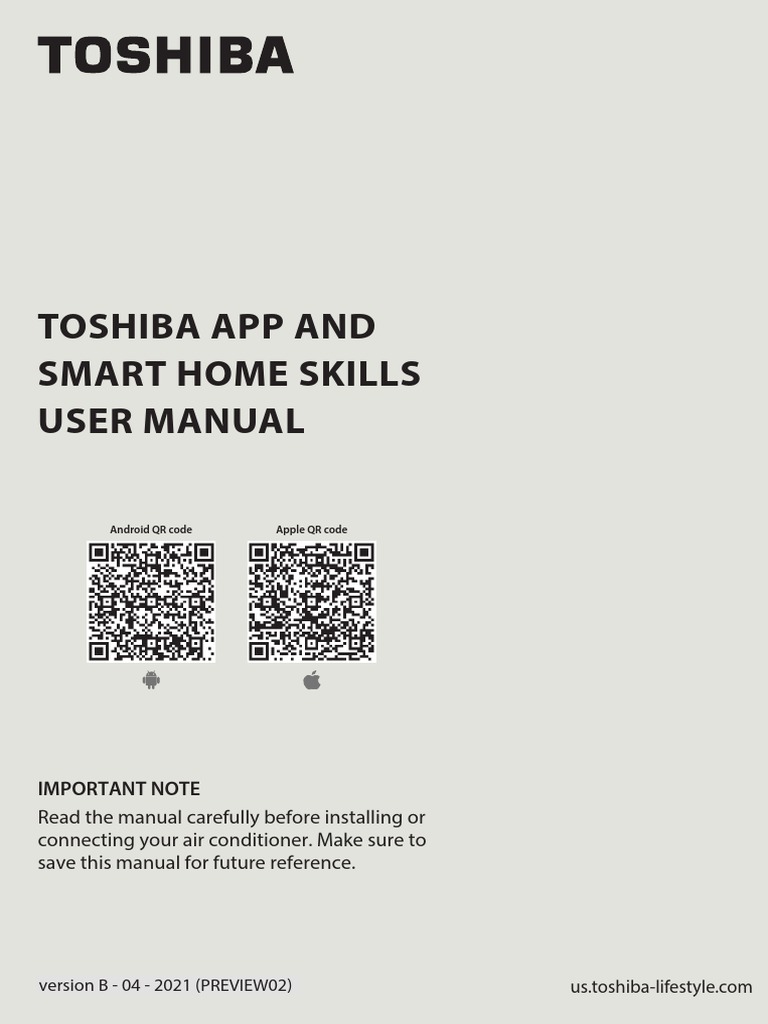 Toshiba App and Smart Home User Manual | PDF | Mobile App | Qr Code