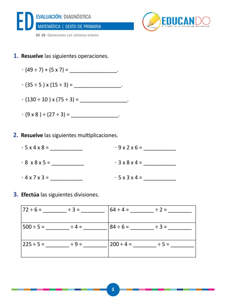 6GOJ Operaciones Numeros Enteros Iipdf | PDF | Métodos y materiales de ...