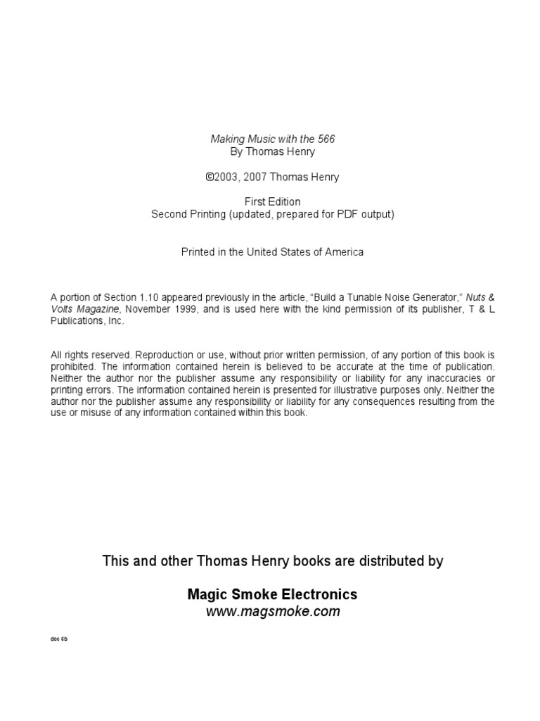 By Thomas Henry ©2003, 2007 Thomas Henry First Edition Second Printing ...