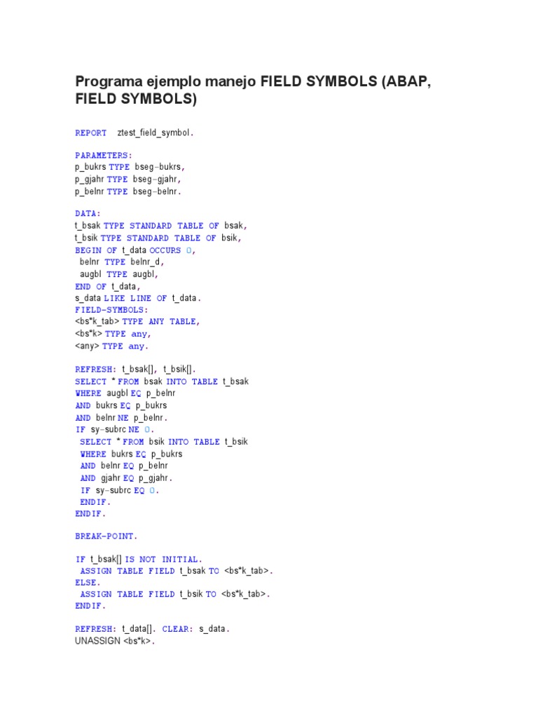 Programa Ejemplo Manejo FIELD SYMBOLS | PDF