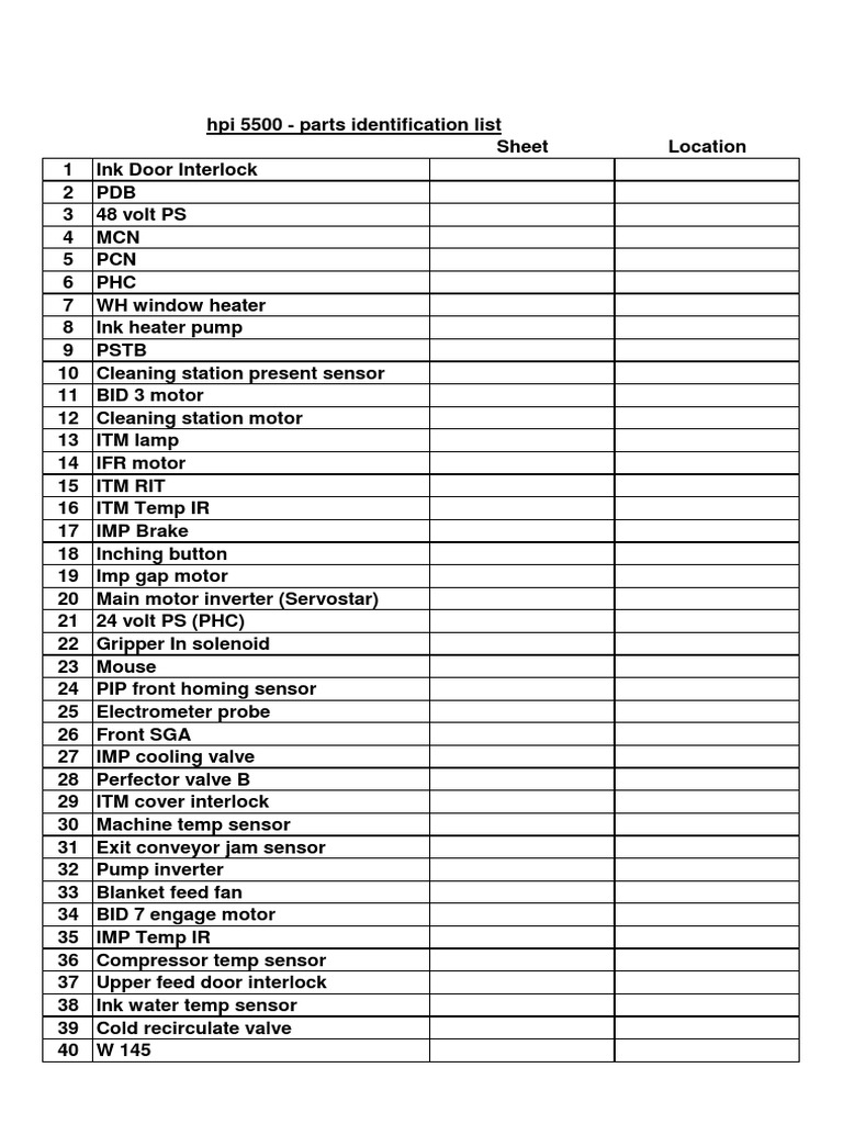 5500 Parts Identification List | PDF