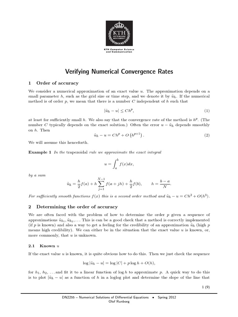 Verifying Numerical Convergence Rates: 1 Order of Accuracy | PDF ...